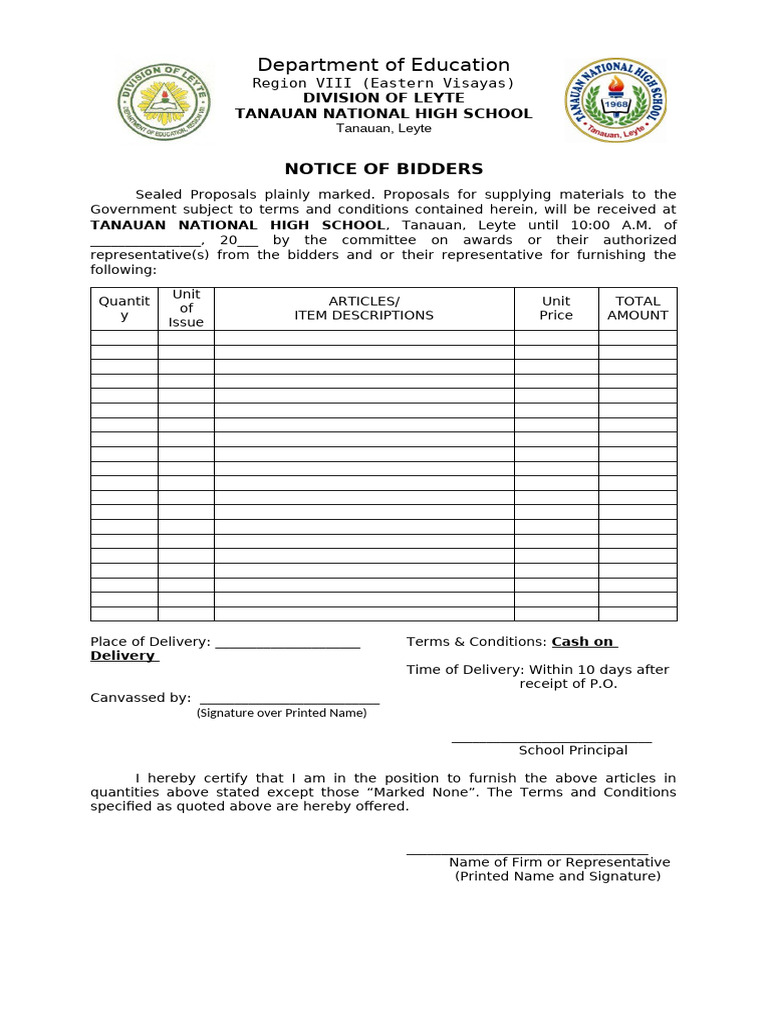 CANVASS PAPER (Notice To Bidders) | PDF