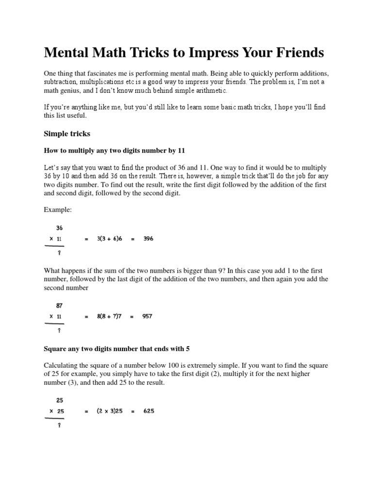 Mental Math Tricks To Impress Your Friends | PDF | Subtraction ...