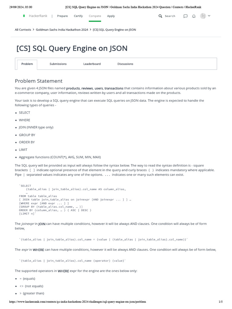 (CS) SQL Query Engine On JSON - Goldman Sachs India Hackathon 2024 ...