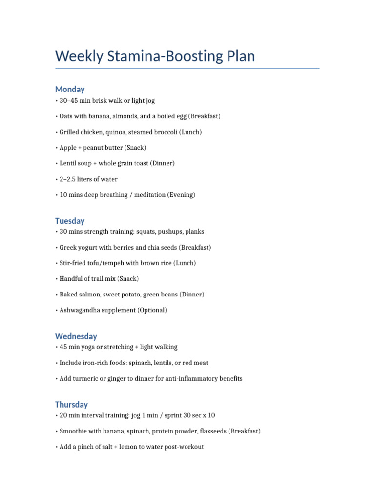 Weekly Stamina-Boosting Workout Plan | PDF