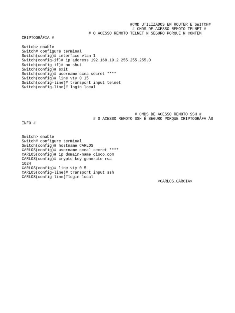 CMD Accesso Remoto Telnet e SSH | PDF