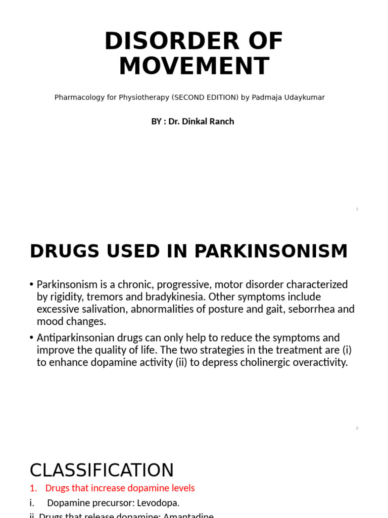 Parkinsonism Drug Treatments Overview | PDF | Parkinson's Disease ...