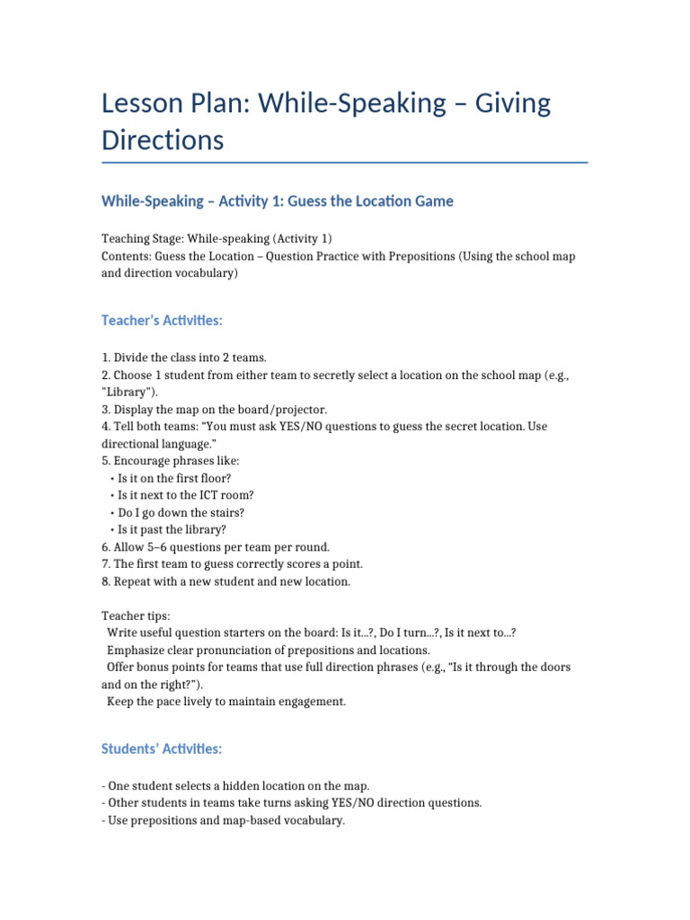While-Speaking Lesson Plan Directions | PDF | Human Communication ...