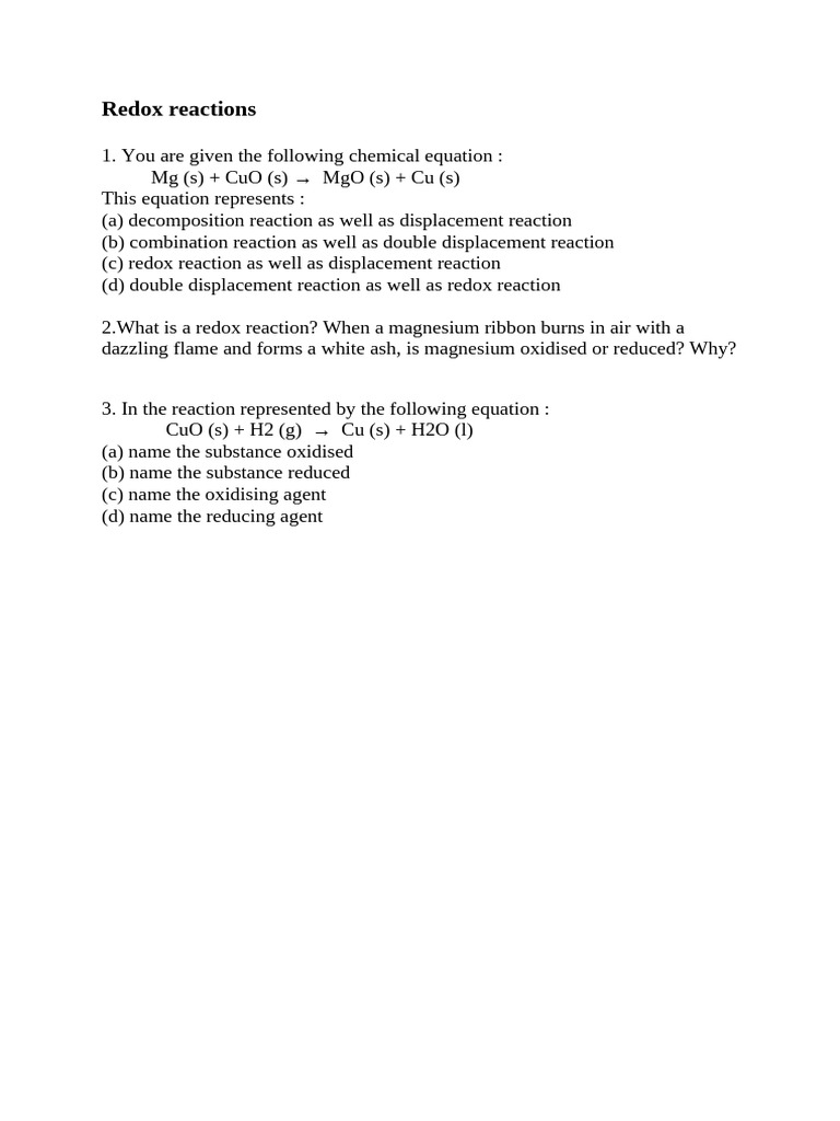 Handout On Redox Reactions | PDF