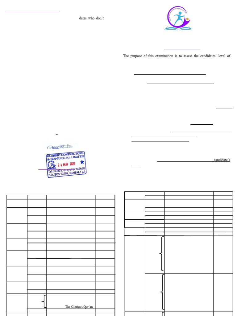 Gloriso Kampala 2025 s.6 Final Mock Timetabe 0392 553 142 | PDF