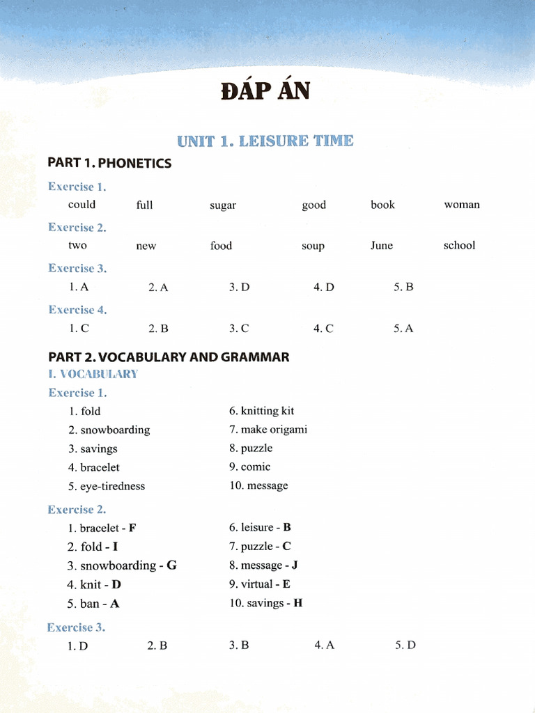 Đáp Án BTTA - BVV - Lop 8 Tap 1 | PDF