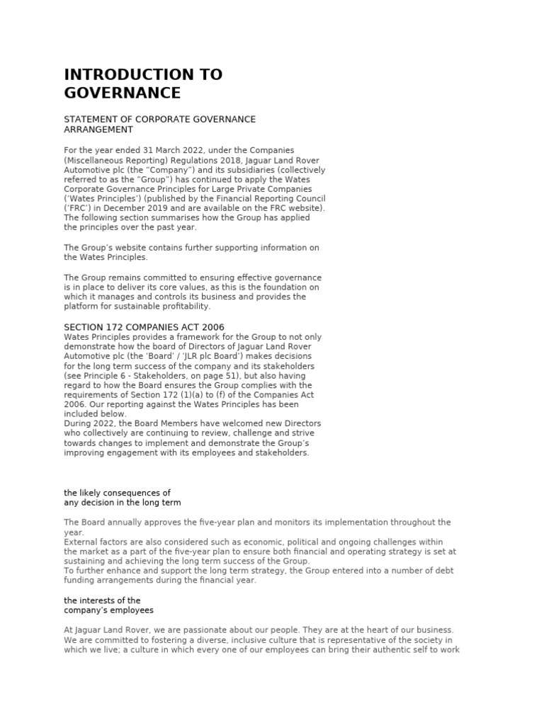 JLR Corporate Governance Report 2022 | PDF | Audit Committee | Governance