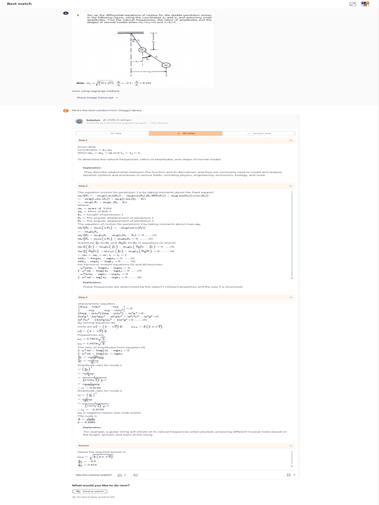 Solve Using Lagrange Method. | PDF | Pendulum | Normal Mode