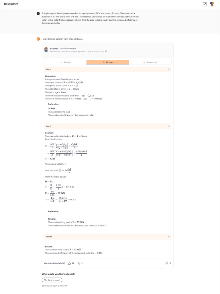 A Single Square-thread Power Screw Has an Input Po... _ Chegg.com | PDF ...