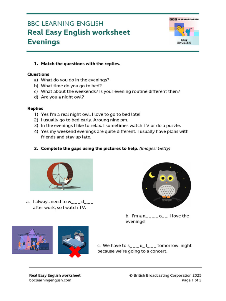 Evening Routine English Worksheet | PDF | Chess Openings | Chess Theory