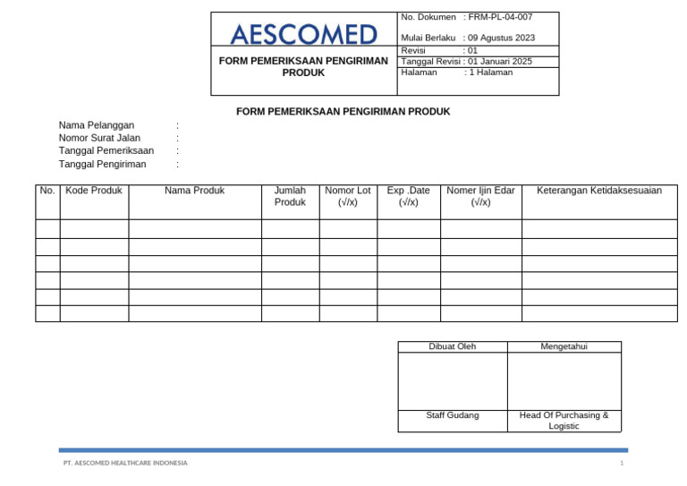 Frm-pl-04-007 Form Pemeriksaan Pengiriman Produk | PDF