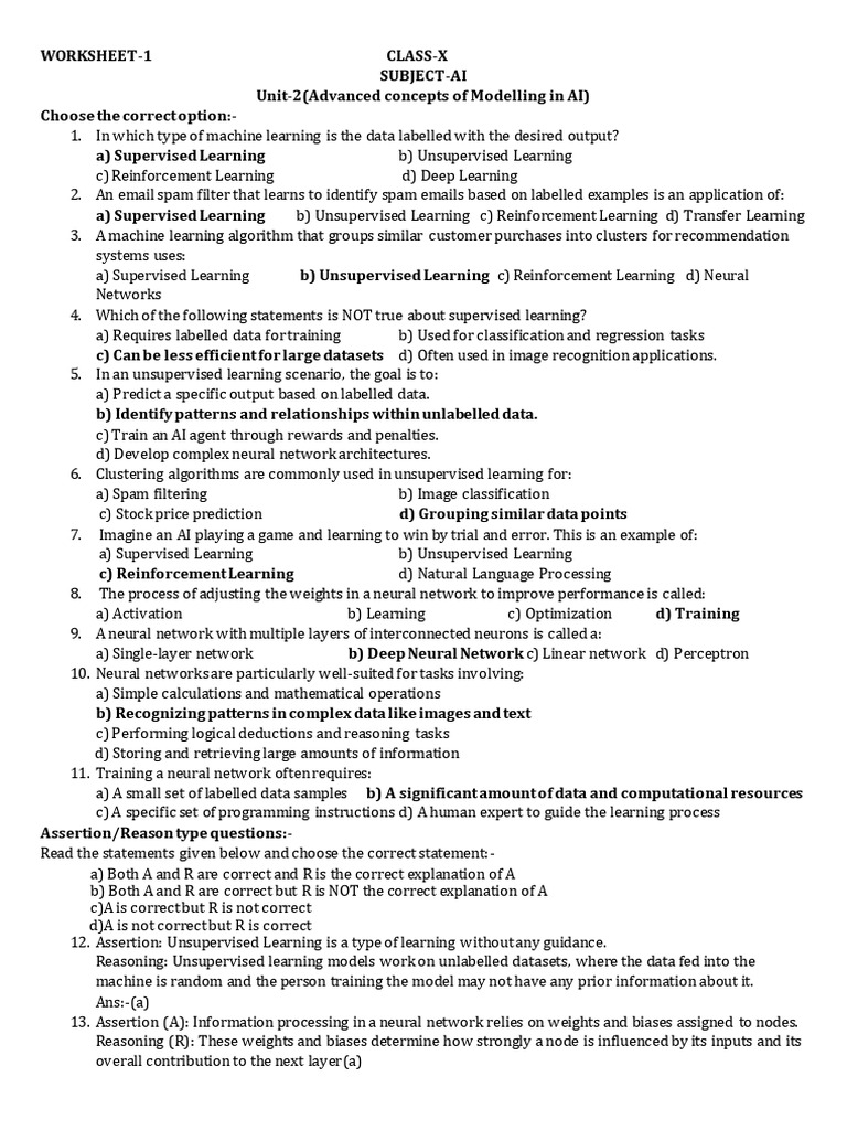 10 Ai Worksheet Unit-2 Answers | PDF | Machine Learning | Artificial Intelligence