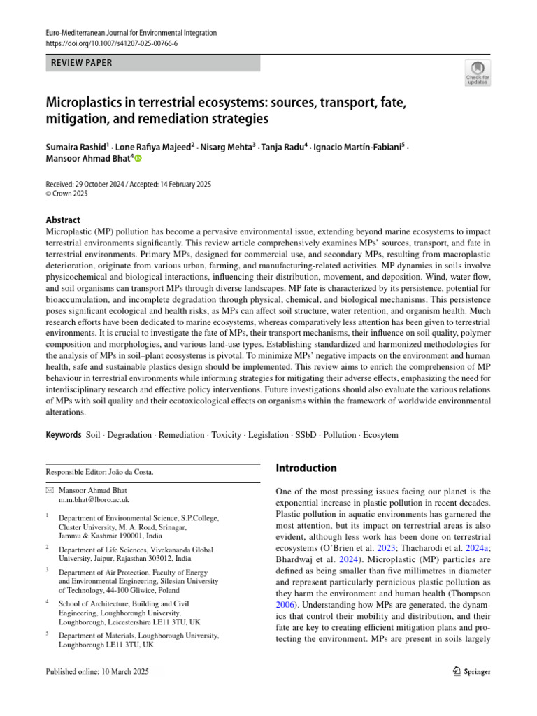 Microplastics in Terrestrial Ecosystems Sources, Transport, Fate, Mitigation, And Remediation ...