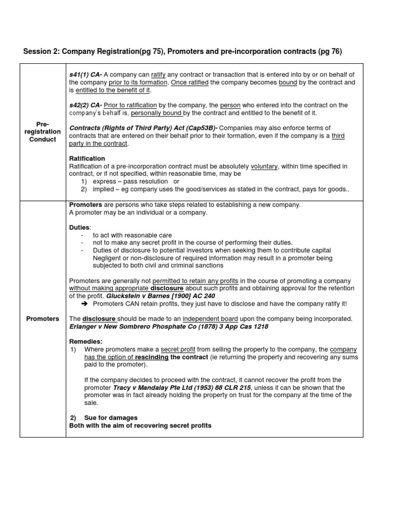 Session 2 - Promotors, Pre-Incorporation Contracts | Ratification ...