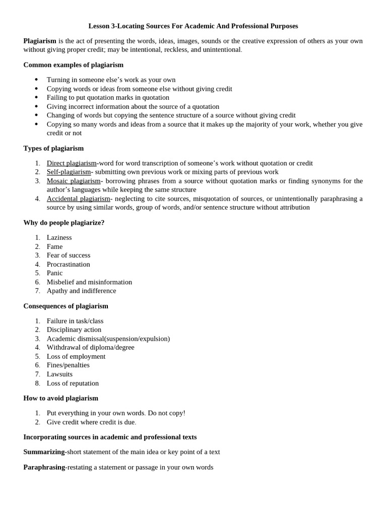 Lesson 3-Citing Sources in Academic and Professional Text | PDF ...
