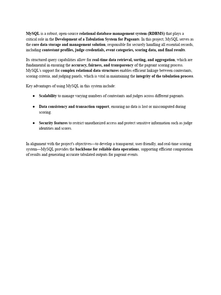 MySQL Features for Pageant Scoring System | PDF