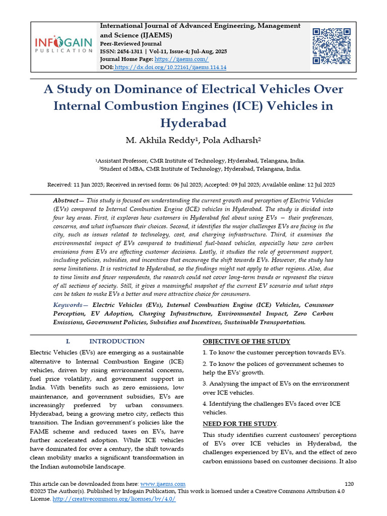 A Study On Dominance of Electrical Vehicles Over Internal Combustion ...