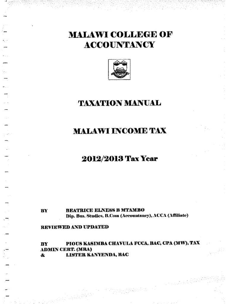 MCA Taxation Manual Malawi Income Tax 2012 2013 Year | PDF
