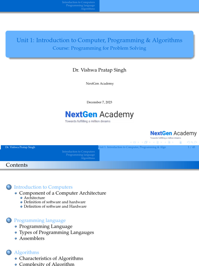 Programmingforproblemsolvingunit1ppt 1pdf | PDF | Programming Language | Computer Programming