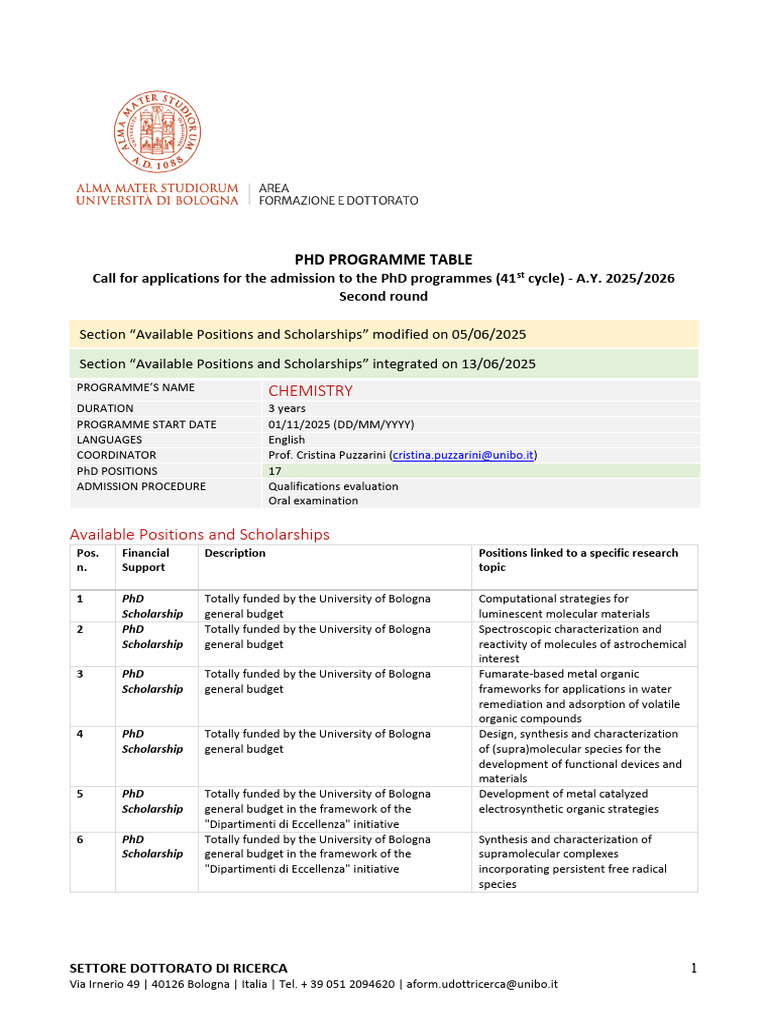 PhD Admissions at University of Bologna | PDF | Thesis | Academic Degree