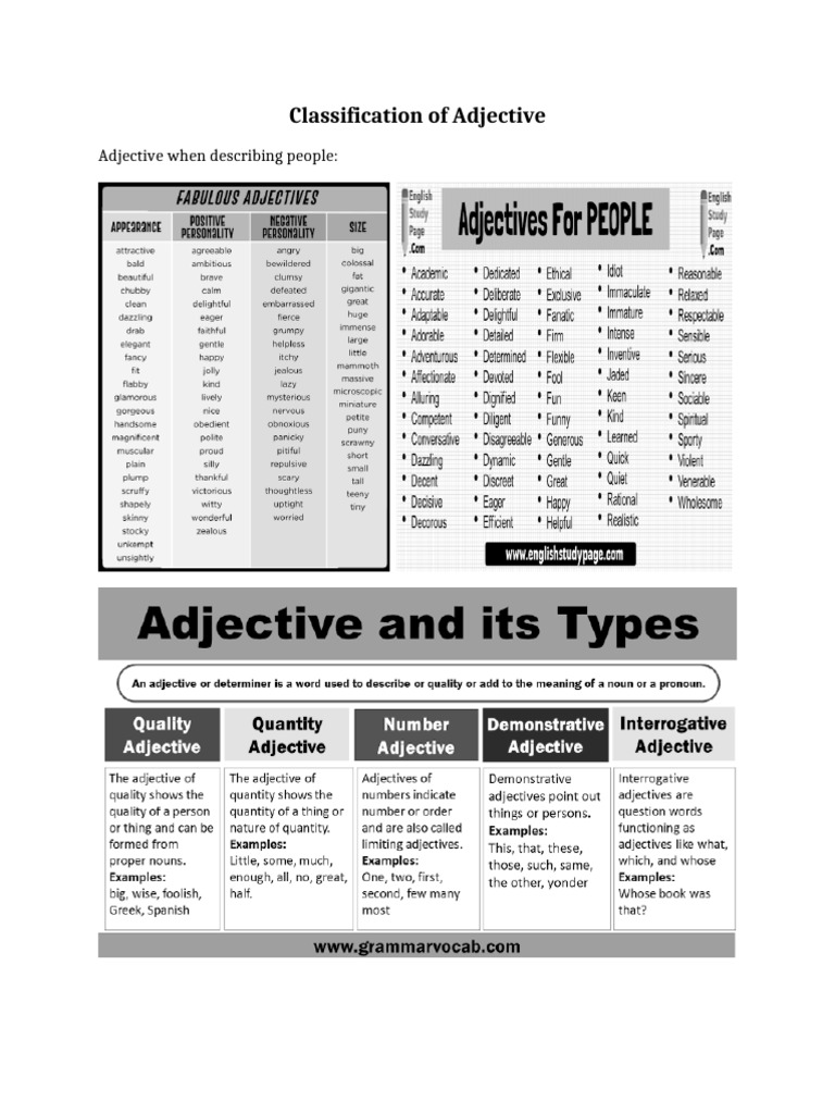 Classification of Adjective | PDF