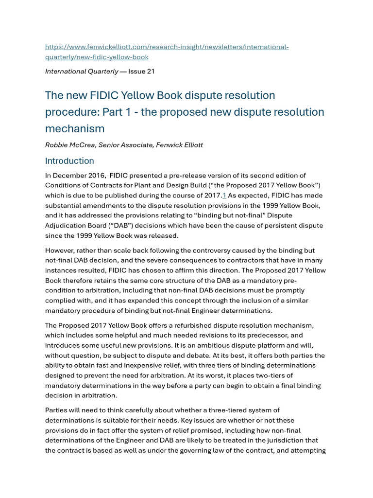 170405 FIDIC Yellow Book Dispute Resolution Part 1 | PDF | Arbitration | Adjudication