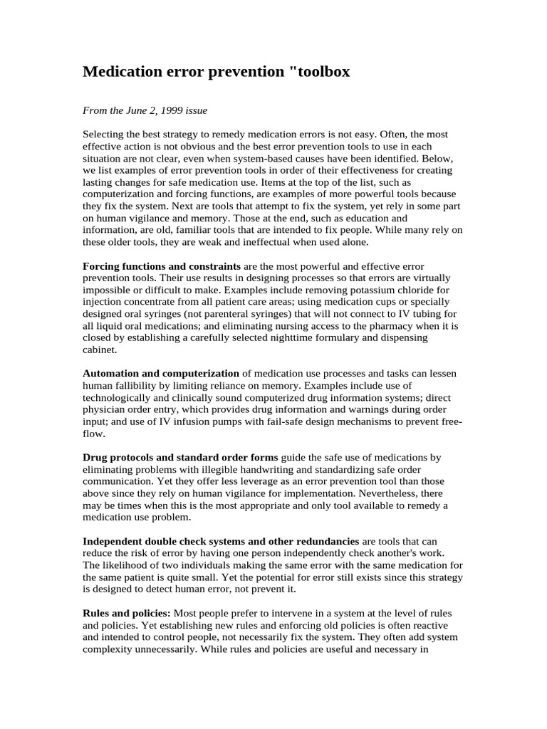 Medication Error Prevention | PDF | Medical Error | Policy