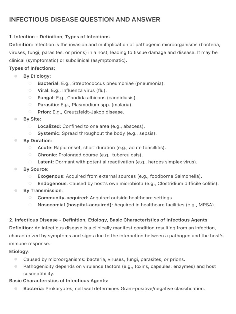 Infectious Disease Question and Answer | PDF | Meningitis | Infection