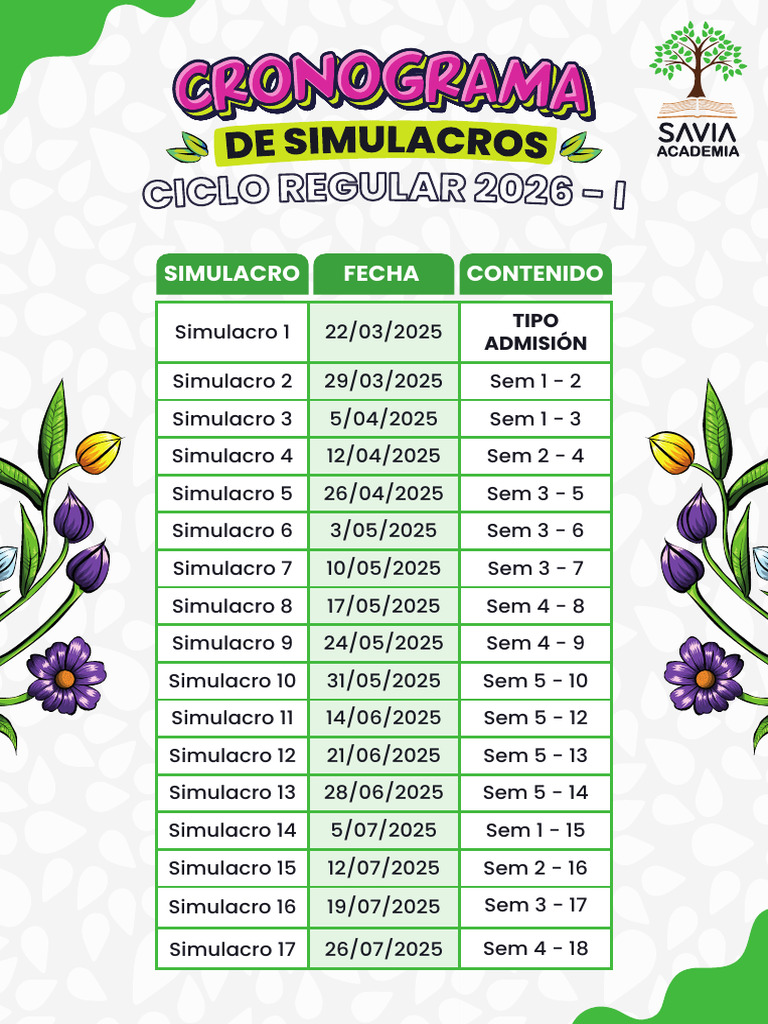 Cronograma de Simulacros - Reguar 2026-I v2 - Compressed | PDF