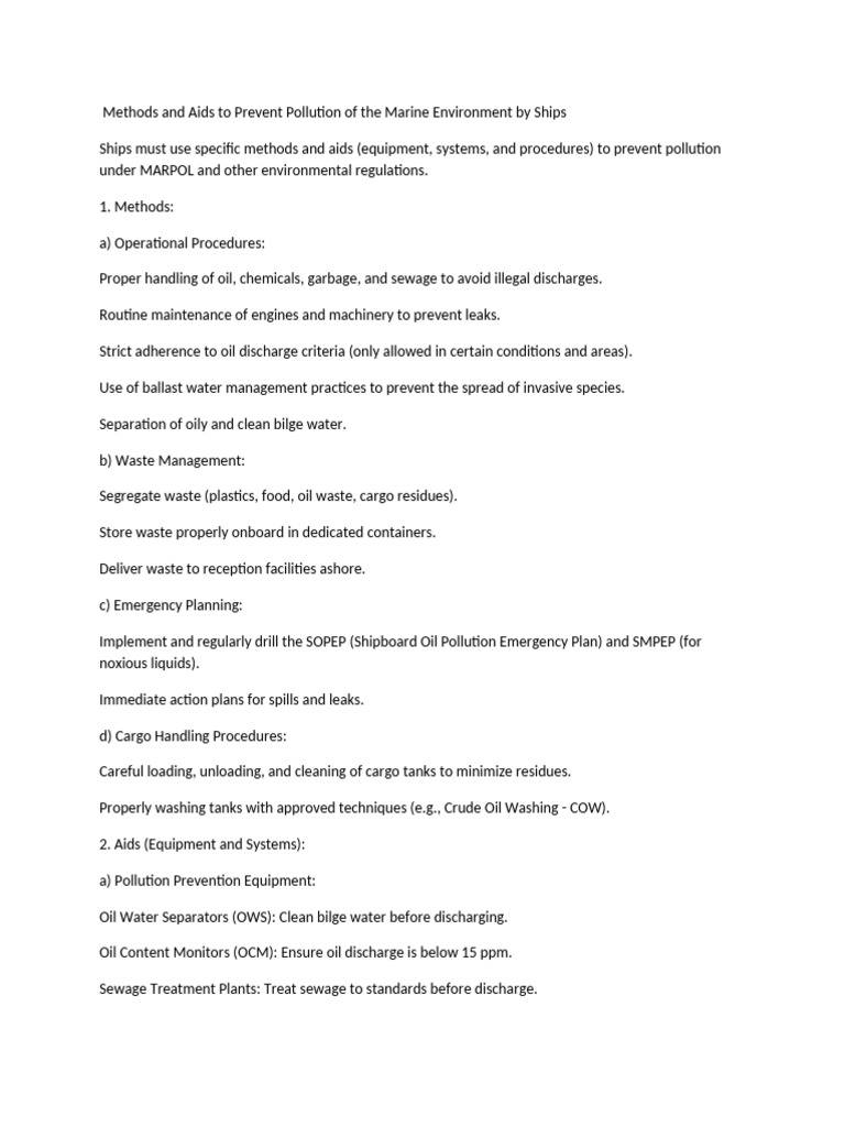 8 Method and Aids To Prevent Pollution of The Marine Environment | PDF