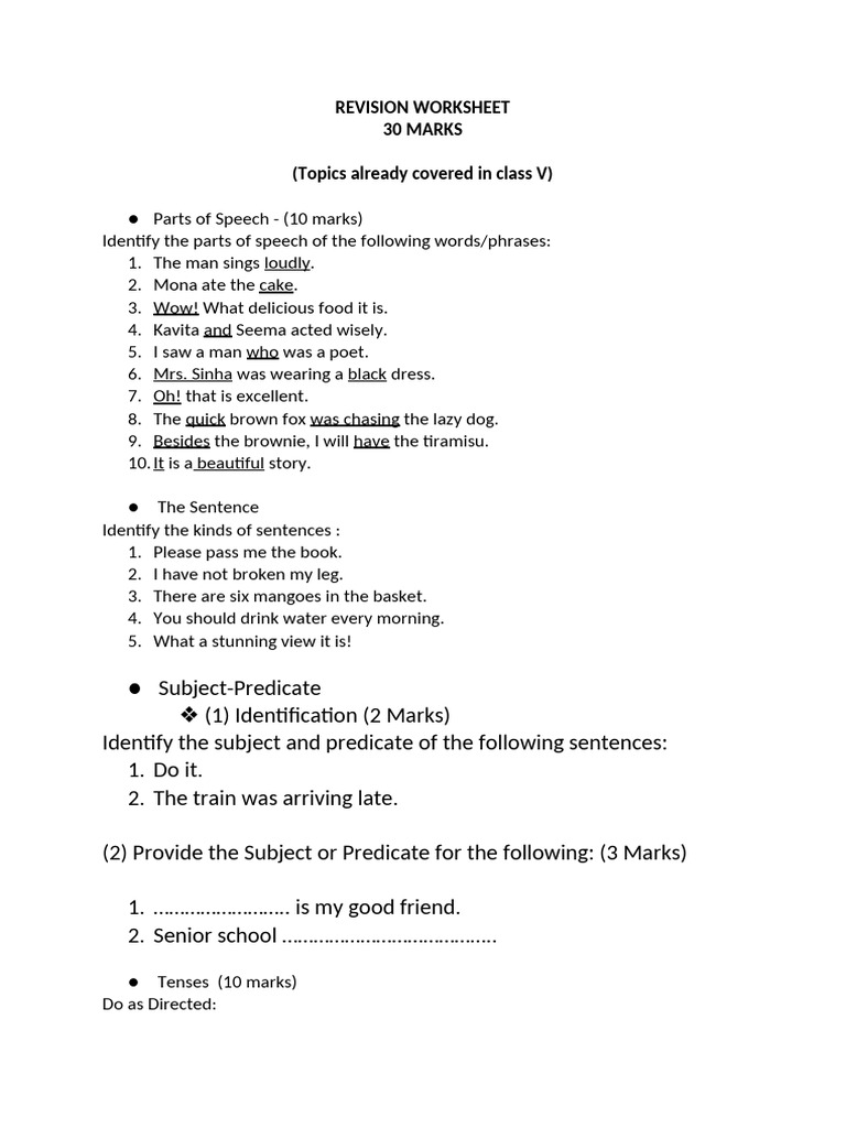 Class 6 Revision Worksheet SB | PDF