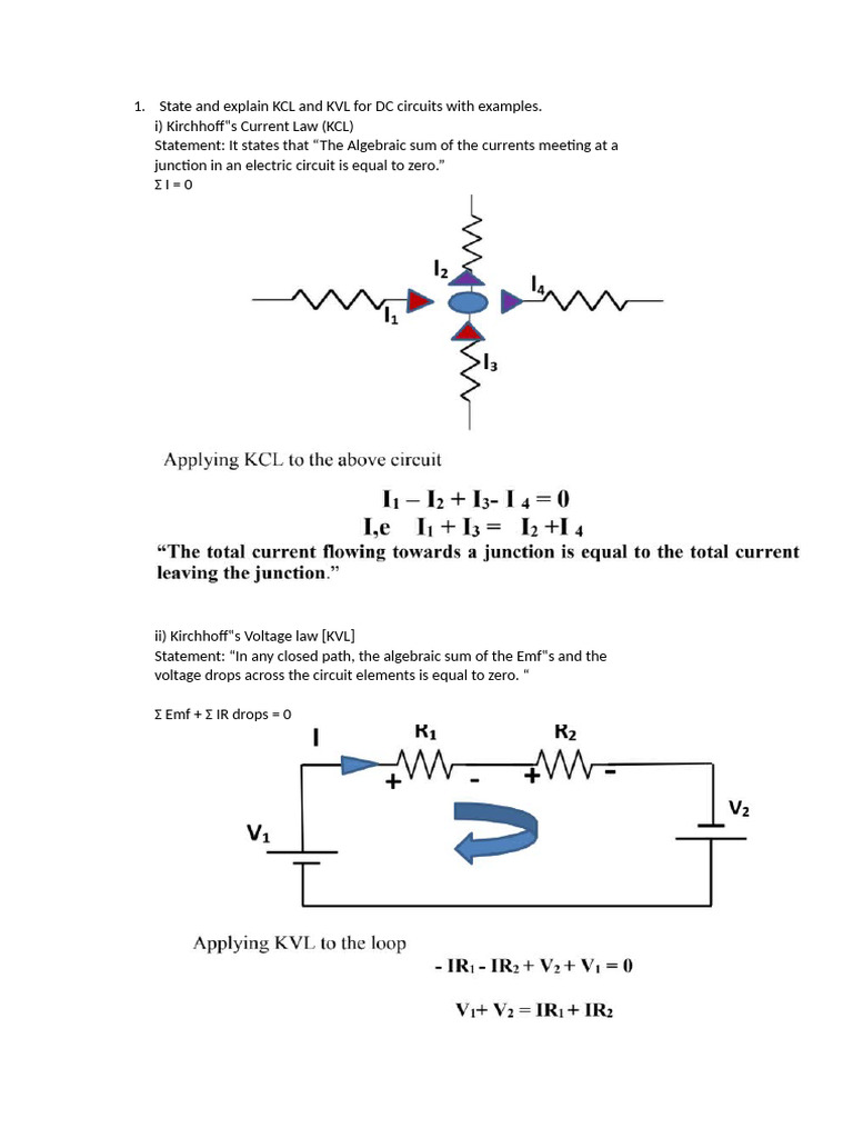 State and Explain KCL and KVL For DC Circuits With Examples | PDF | Inductor | Electromagnetic ...