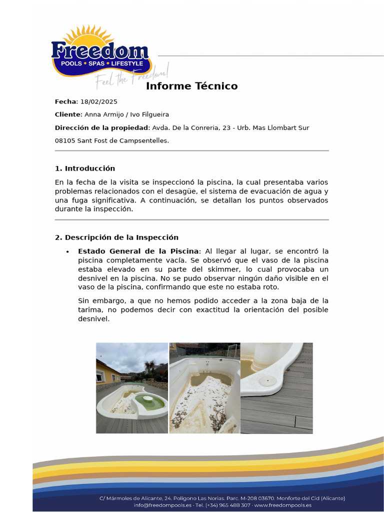 Informe Técnico - 18-02-2025 | PDF | Colector de aguas pluviales | Piscina