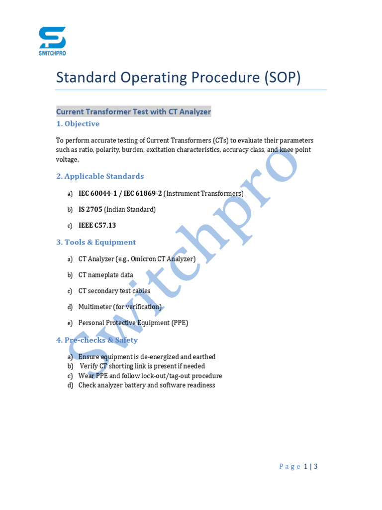 Current Transformer Testing SOP Guide | PDF | Electronics | Electricity