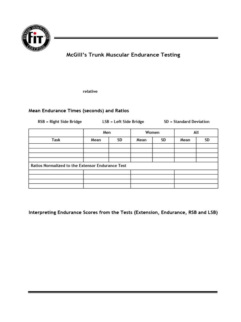 McGill Trunk Endurance Test Norms | PDF | Anatomical Terms Of Motion ...