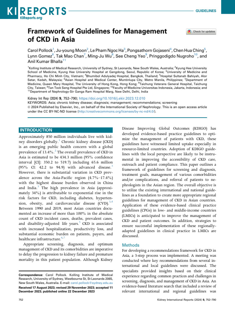 Framework of Guidelines For Management of CKD in Asia | PDF | Chronic ...