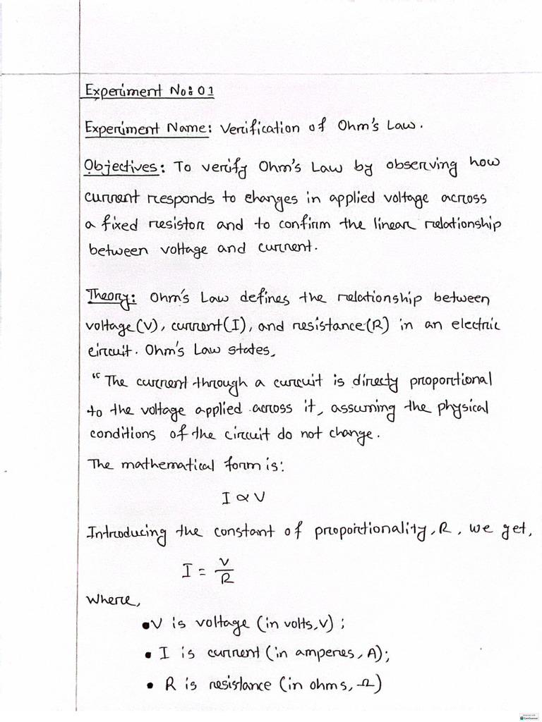 Verification of Ohm's Law Lab Report (Ador-2412021) | PDF