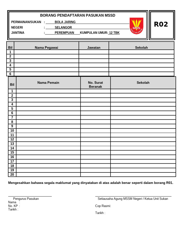 Borang r02 MSSD Sekolah | PDF