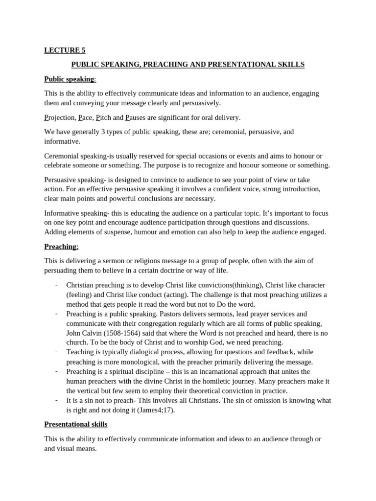 Public Speaking Lecture 5 | PDF | Sermon | Public Speaking