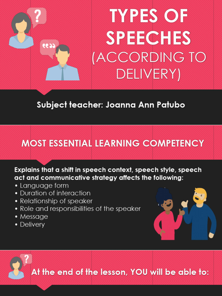 TYPES of SPEECHES According To Delivery and Principles of Speech ...