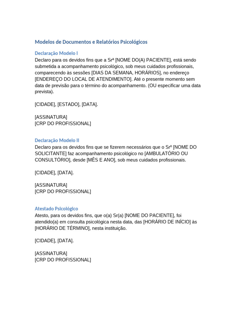 Modelos Documentos Psicologicos | PDF | Psicologia