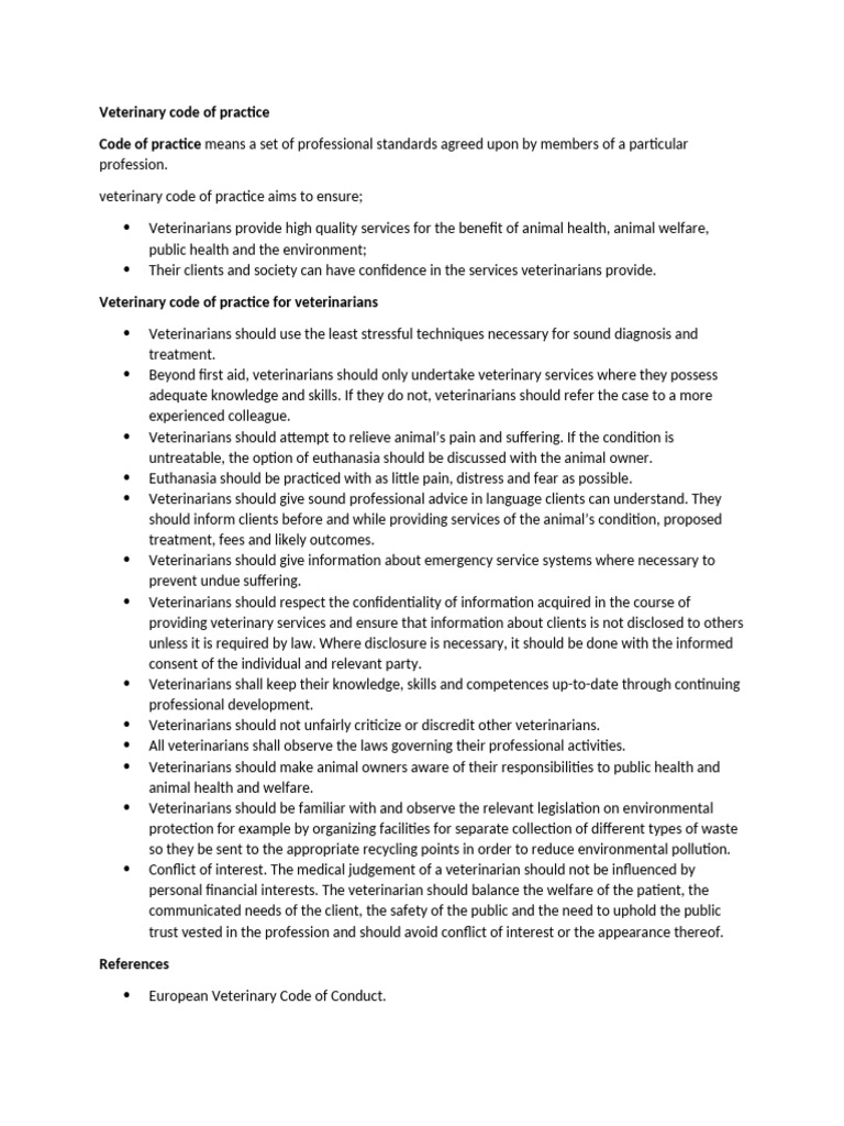 Veterinary Code of Practice Overview | PDF | Veterinary Medicine ...