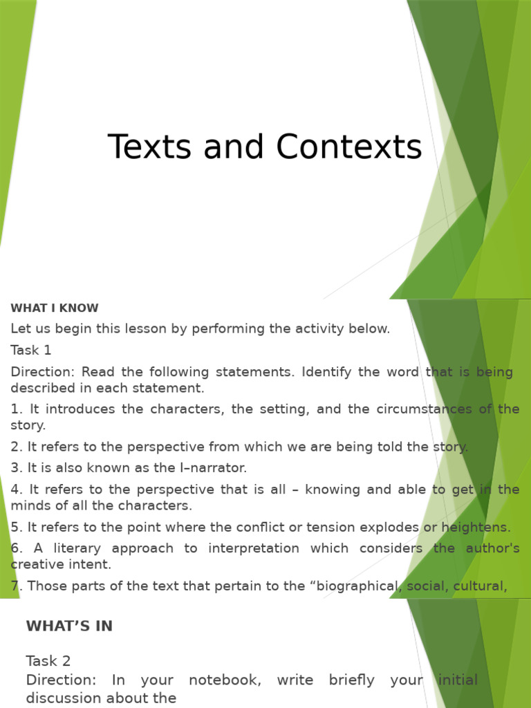 Understanding Text and Context in Literature | PDF | Narration