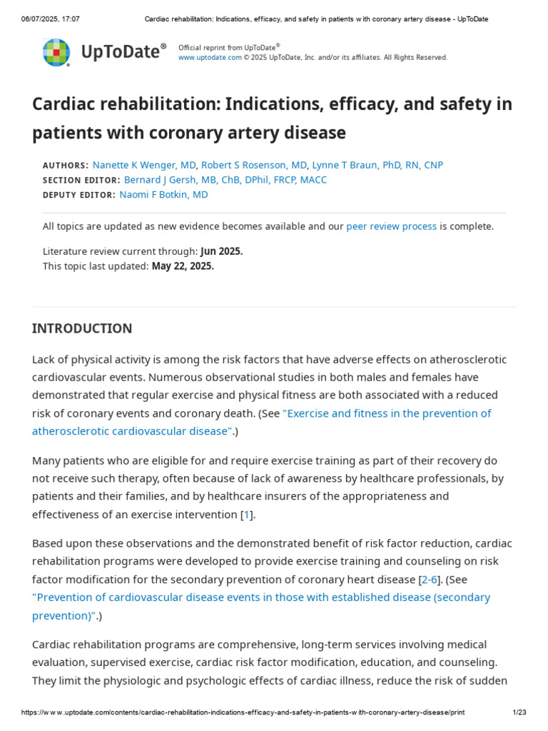 Cardiac Rehabilitation - Indications, Efficacy, and Safety in Patients ...