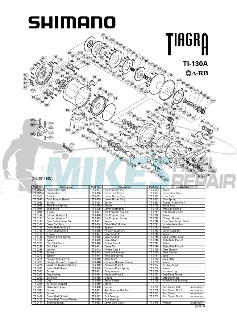 Shimano Tiagra TI130A Schematic | PDF | Screw | Washer (Hardware)