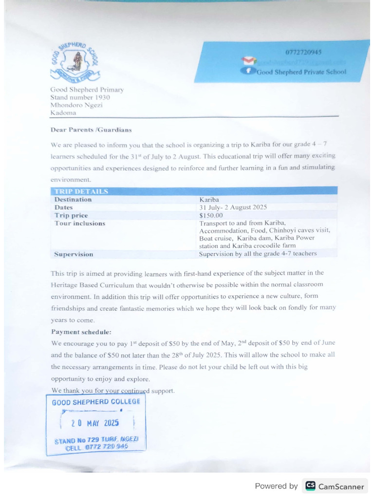 Good Shepherd Trip Letter | PDF