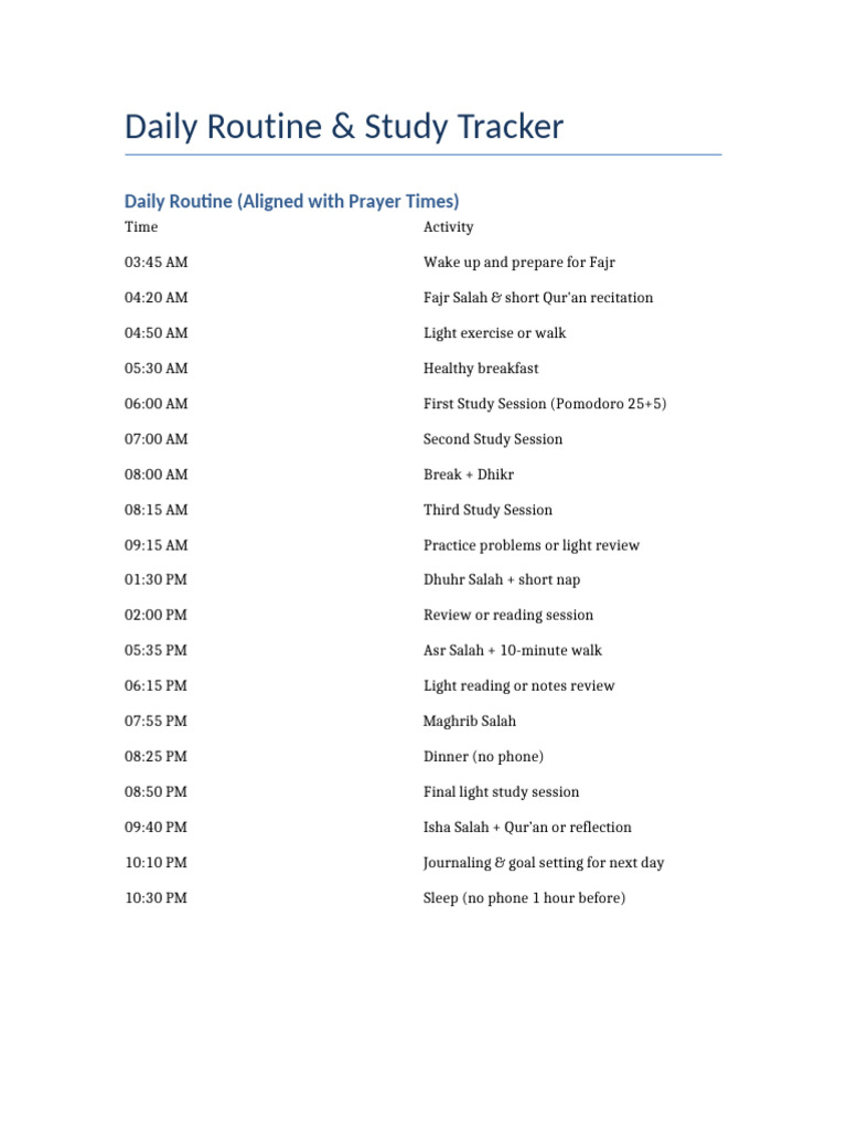 Your Daily Routine and Weekly Checkin | PDF