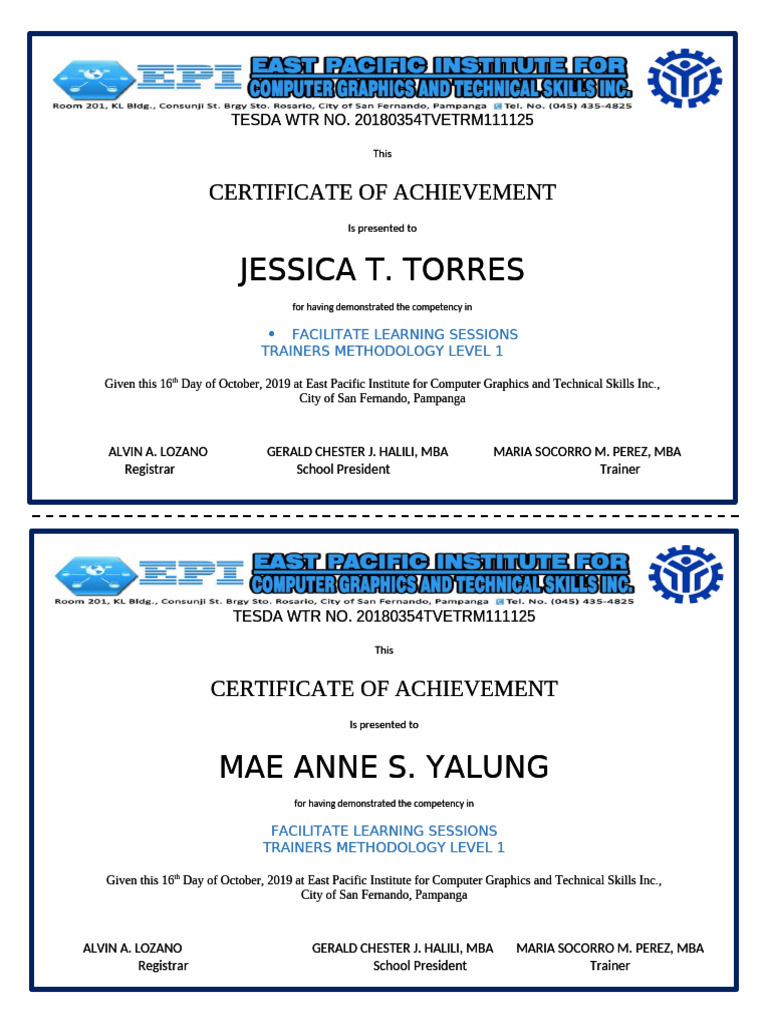 TESDA Certificate of Achievement | PDF