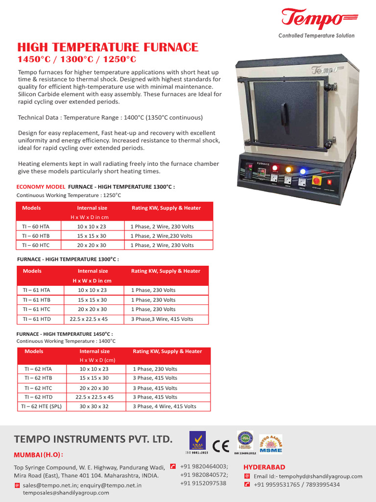 High-Temperature Furnaces Up to 1450°C | PDF