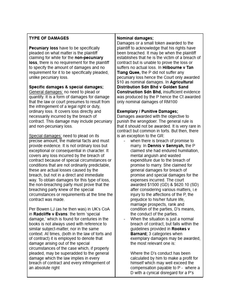 Type of Damages, Specific Performance & Injunction | PDF | Damages | Breach Of Contract